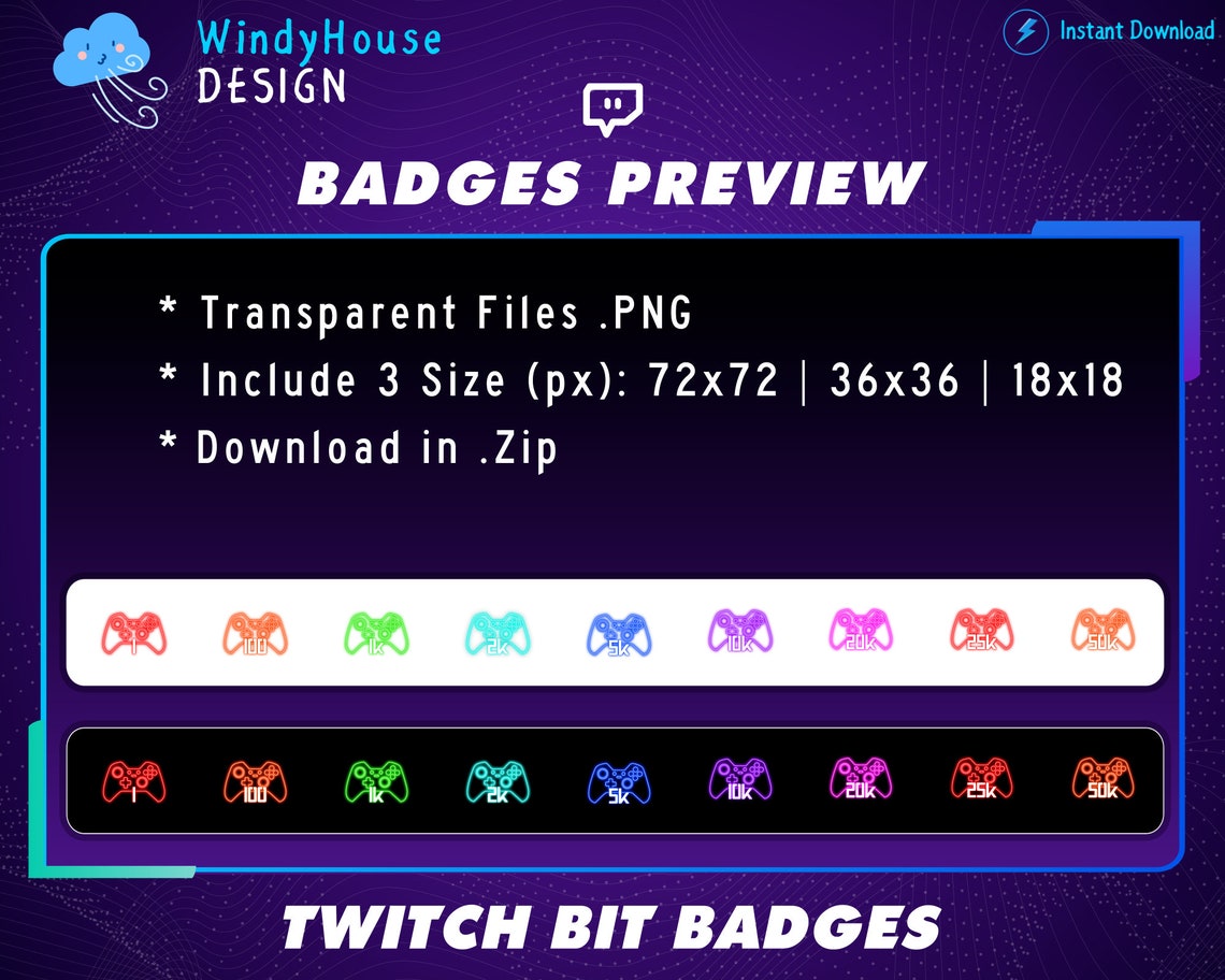 30x Controller Joystic Twitch Bit Badges / Complete Twitch Bit Badges ...