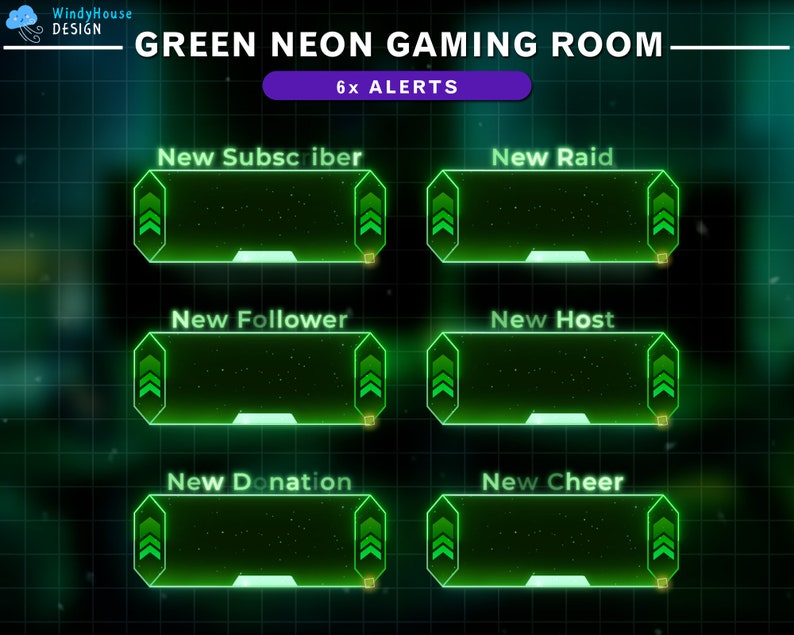 Animated Retro Neon Green Game Room Twitch Full Package, Cozy PC Room ...