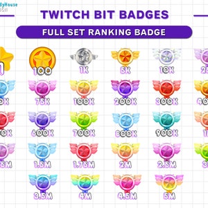 Full Set Rank Twitch Bit Badges, Ranking Twitch Bit Badges Set, Crowns ...