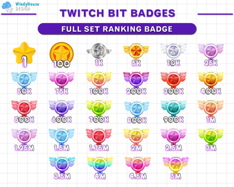 Full Set Rank Twitch Bit Badges, Ranking Twitch Bit Badges Set, Crowns ...