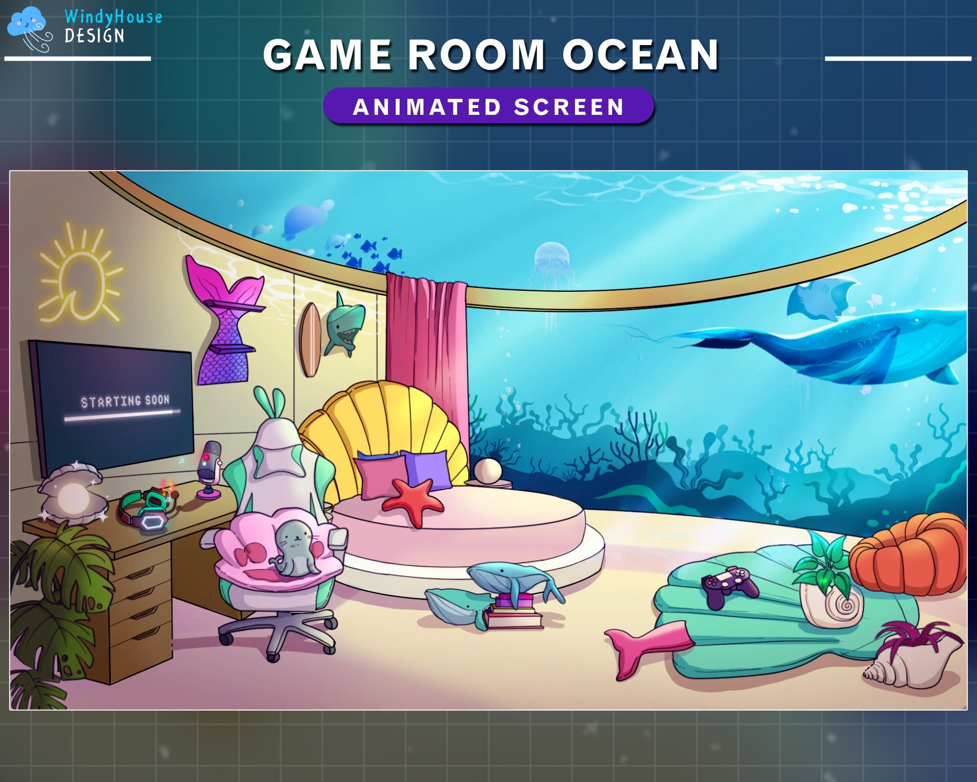 Animated Stream Screens Day and Night Game Room Ocean, Animated Twitch ...
