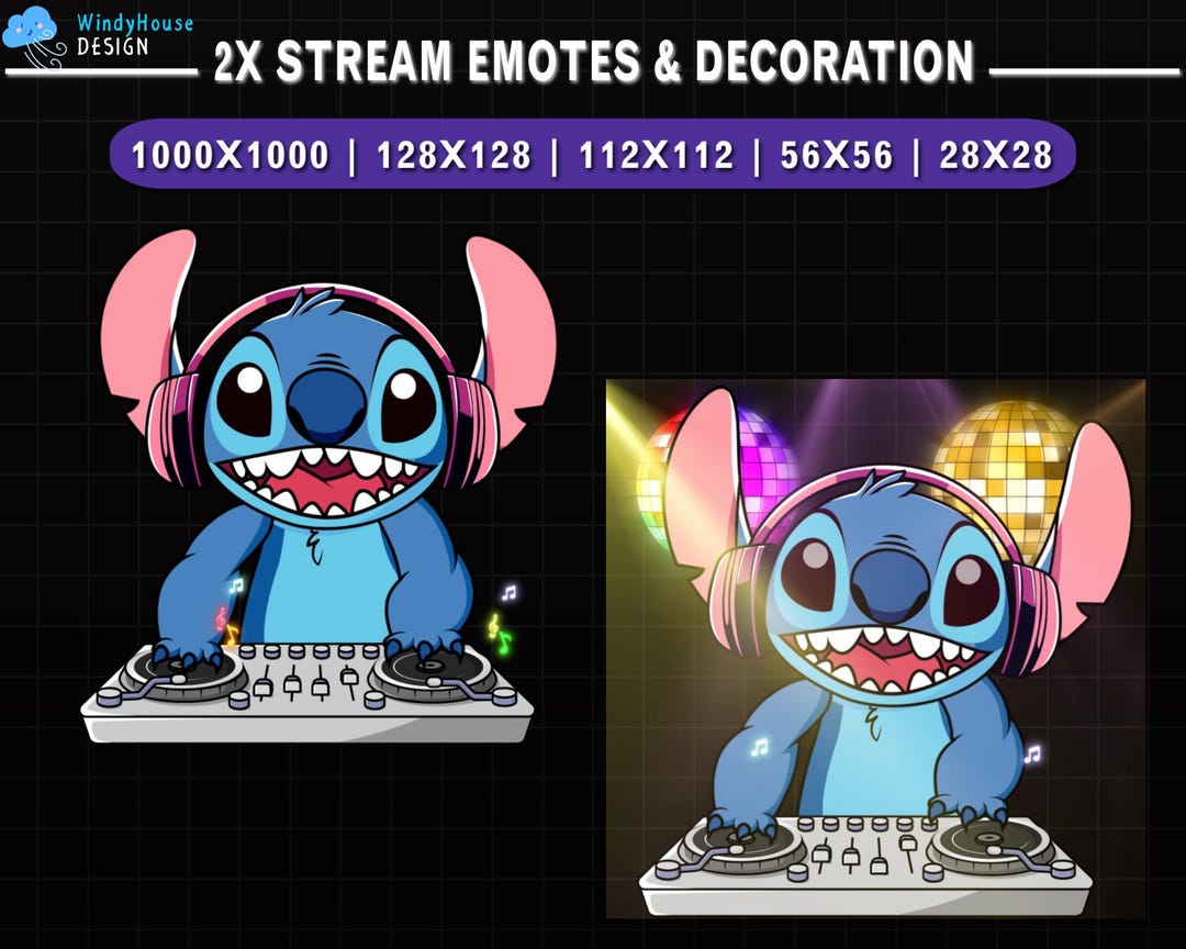 Animated DJ Stitch Twitch Emote, Cute Stitch Stream Emote, Discord ...