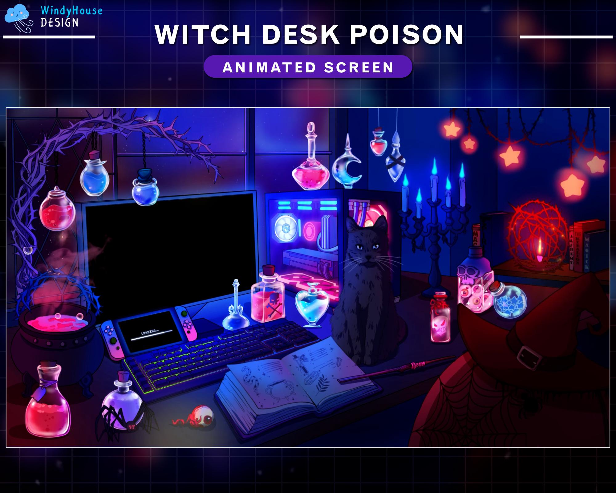 Animated Twitch Screens Witch Desk Poison, Halloween Lofi Desk ...