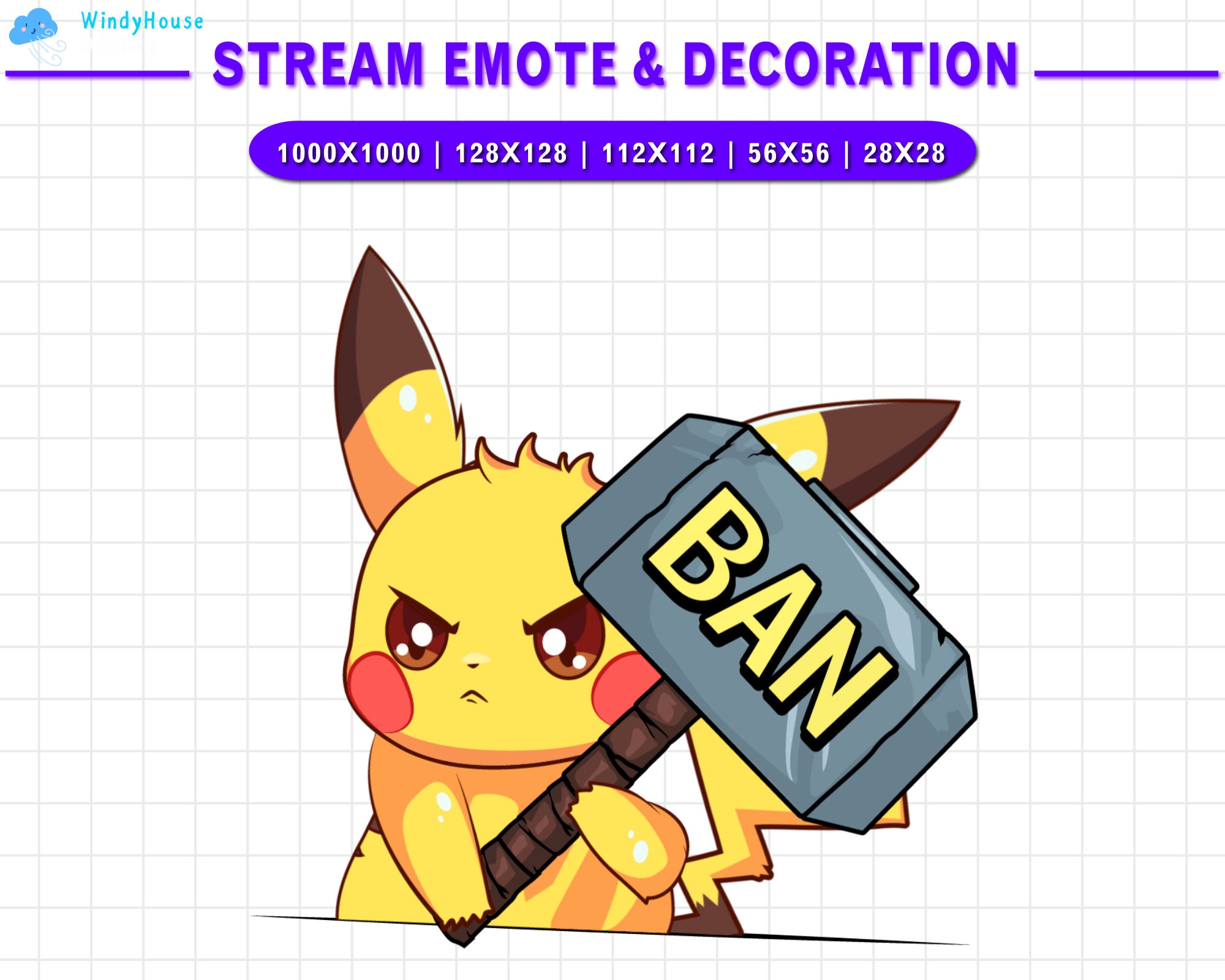 Emote animado de Twitch BAN de Pikachu, lindo gesto de transmisión de ...