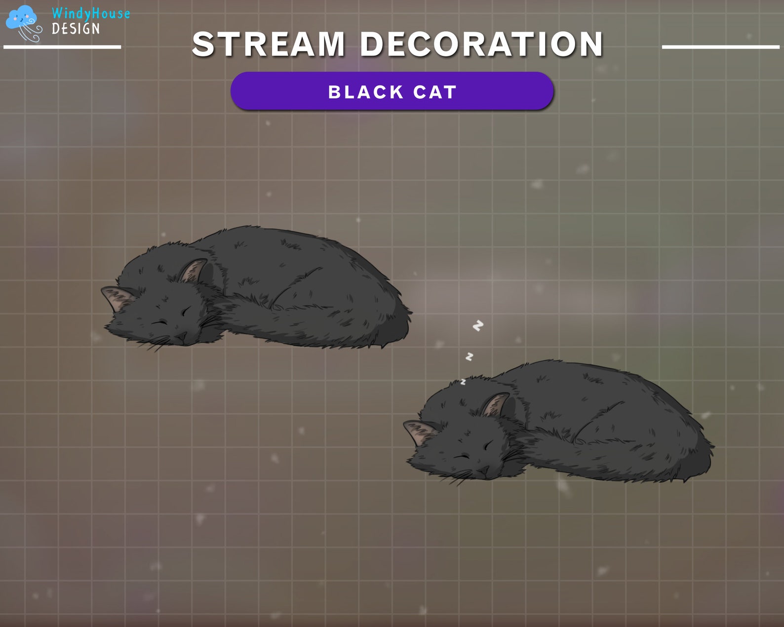 2x Animated Black Cat Sleeping Stream Decoration, Kitty Cat Twitch ...