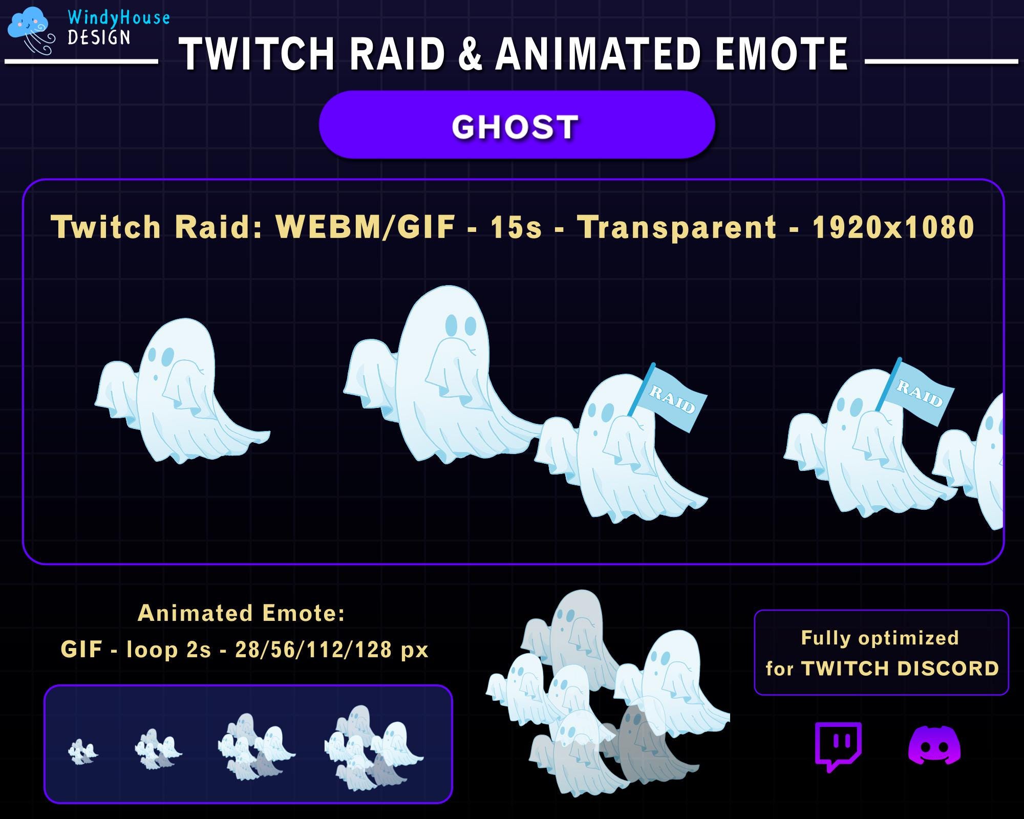 Cute Ghost Animated Twitch Raid Alert Pack, Ghost Emotes for Streamers ...