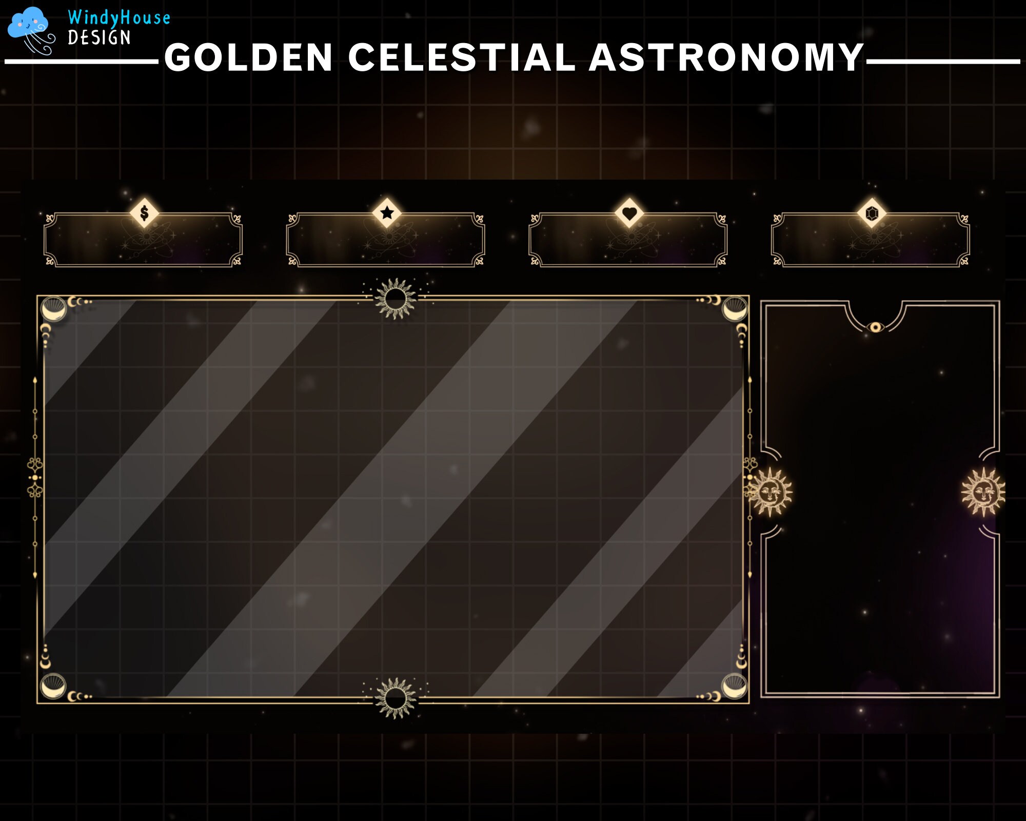 Animated Golden Celestial Astronomy Twitch Overlay, Sun and Moon Tarot ...