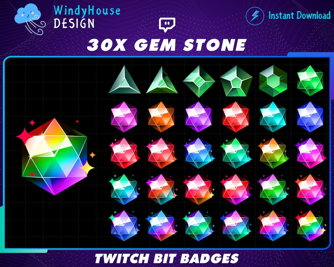 30x Full Color Gems Stone Twitch Bit Badges / Complete Twitch Bit ...