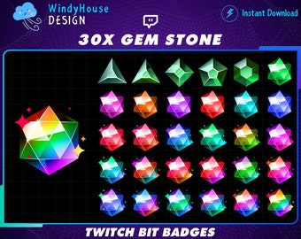30x Gems Stone Twitch Bit Badges / Complete Twitch Bit Badges Set ...