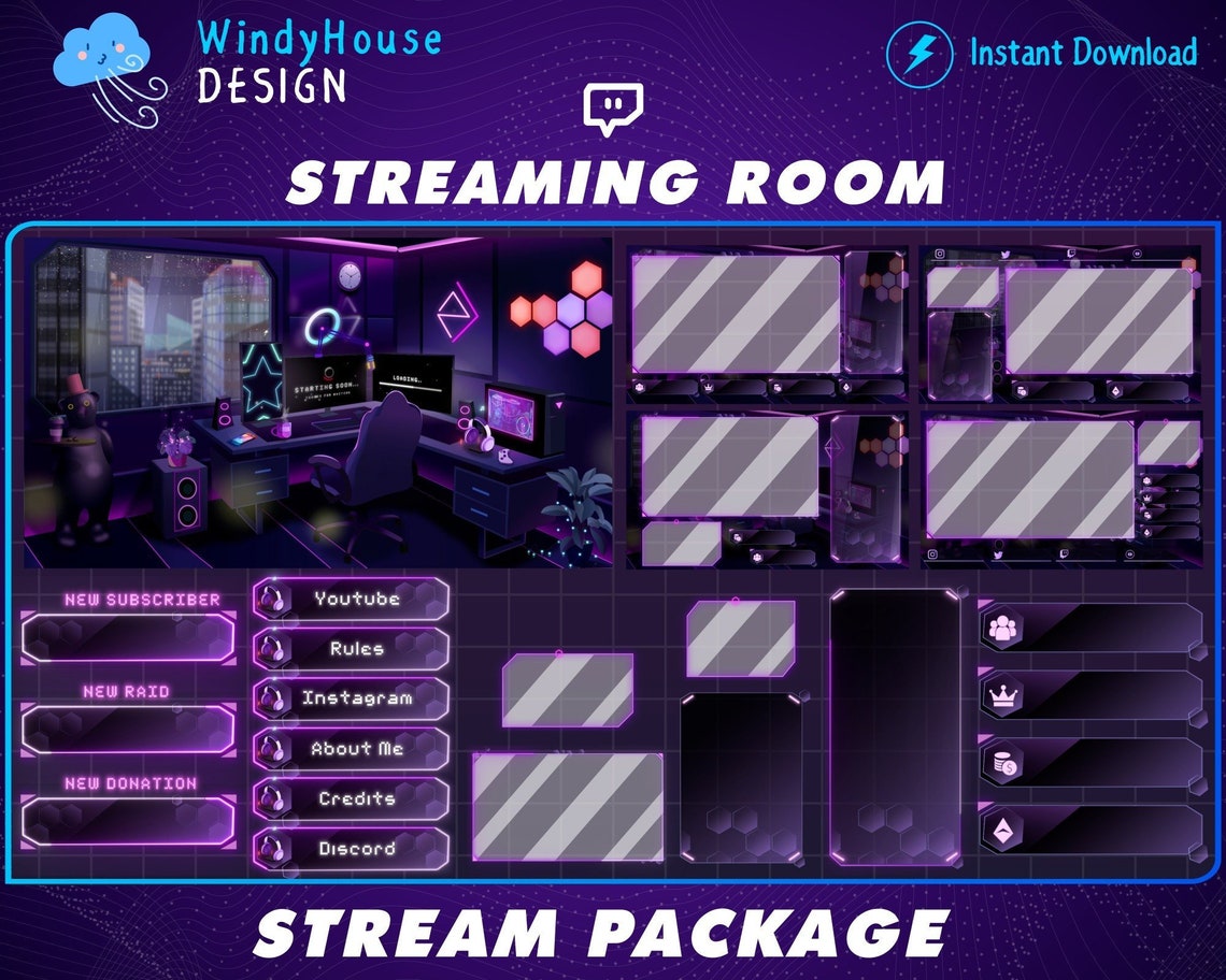 Animated Streaming Room Twitch Stream Package, Game Room Twitch Overlay ...