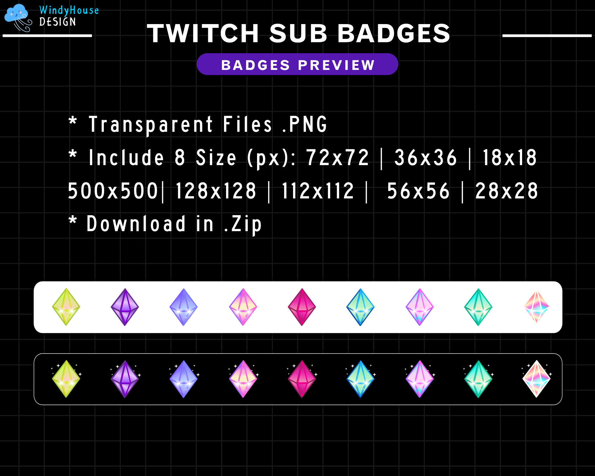 Gems Stone Twitch Sub Badges / Colorful Diamond Twitch Sub Badges for ...