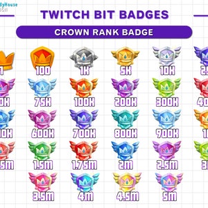 Full Set Metal Crown Twitch Bit Badges, Ranking Twitch Bit Badges Set ...