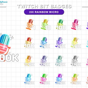 20x Rainbow Micro Twitch Bit Badges, Colorful Sub Badges for Streamers ...