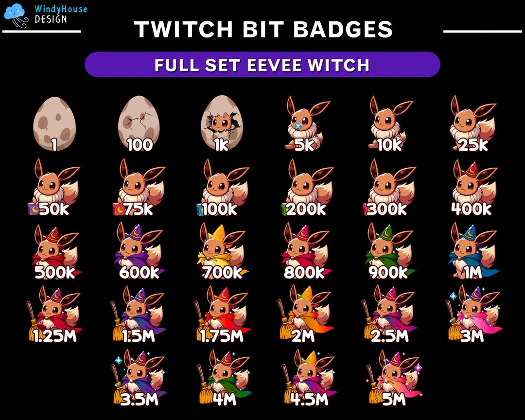 Full Set Eevee Witch Twitch Bit Badges/ Eevee Twitch Badges Set/ Kawaii ...