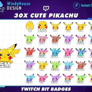 30x Pikachu Bit Badges / Pokemon Twitch Bit Badges Set/ Twitch Tier ...