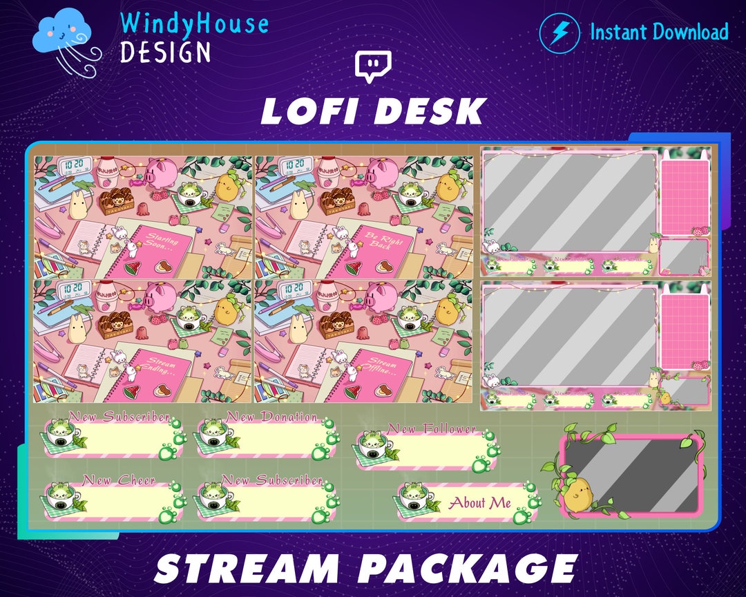 Animated Lofi Desk Twitch Overlay Stream Package, Cozy Twitch Overlay ...