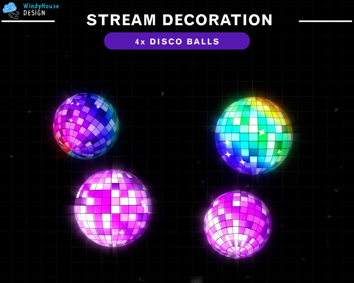 4x Animated Disco Balls Stream Decoration, Colorful Disco Ball Glowing ...