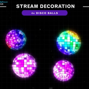 4x Animated Disco Balls Stream Decoration, Colorful Disco Ball Glowing ...