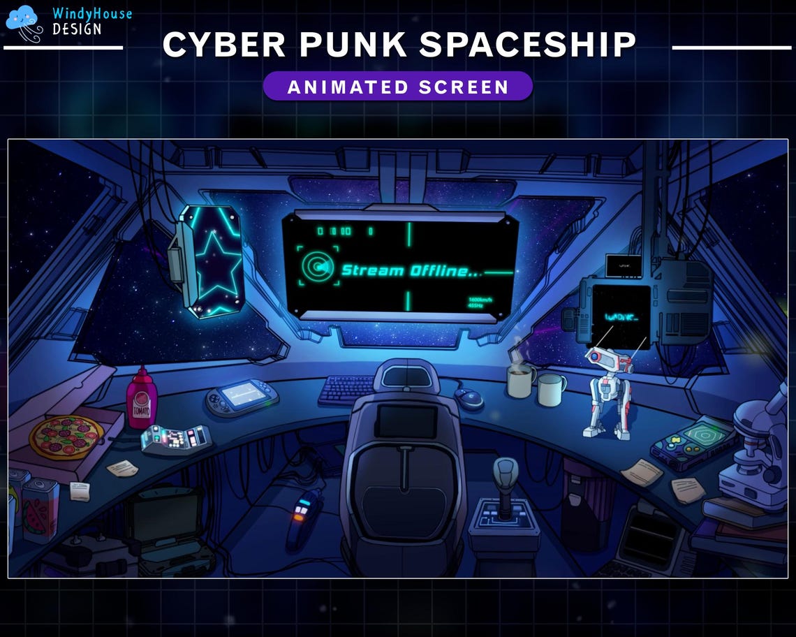Animated Stream Screen Cyber Punk Spaceship, Cyber Room Twitch Overlay ...