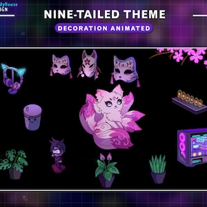 13x Animated Nine-tailed Fox Game Room Stream Decoration, Kitsune Fox ...