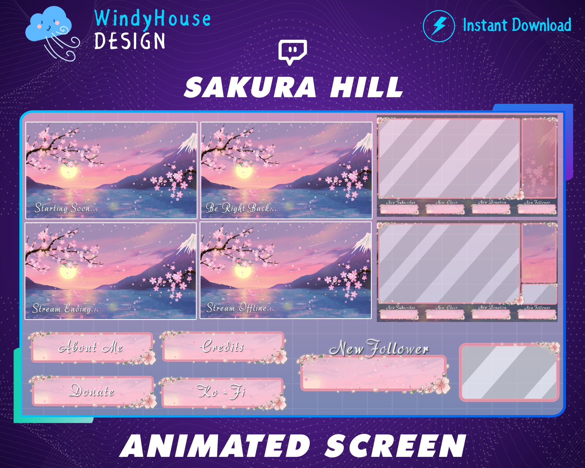 ANIMATED Sakura Hill Twitch Stream Package, Sakura Twitch Overlays ...