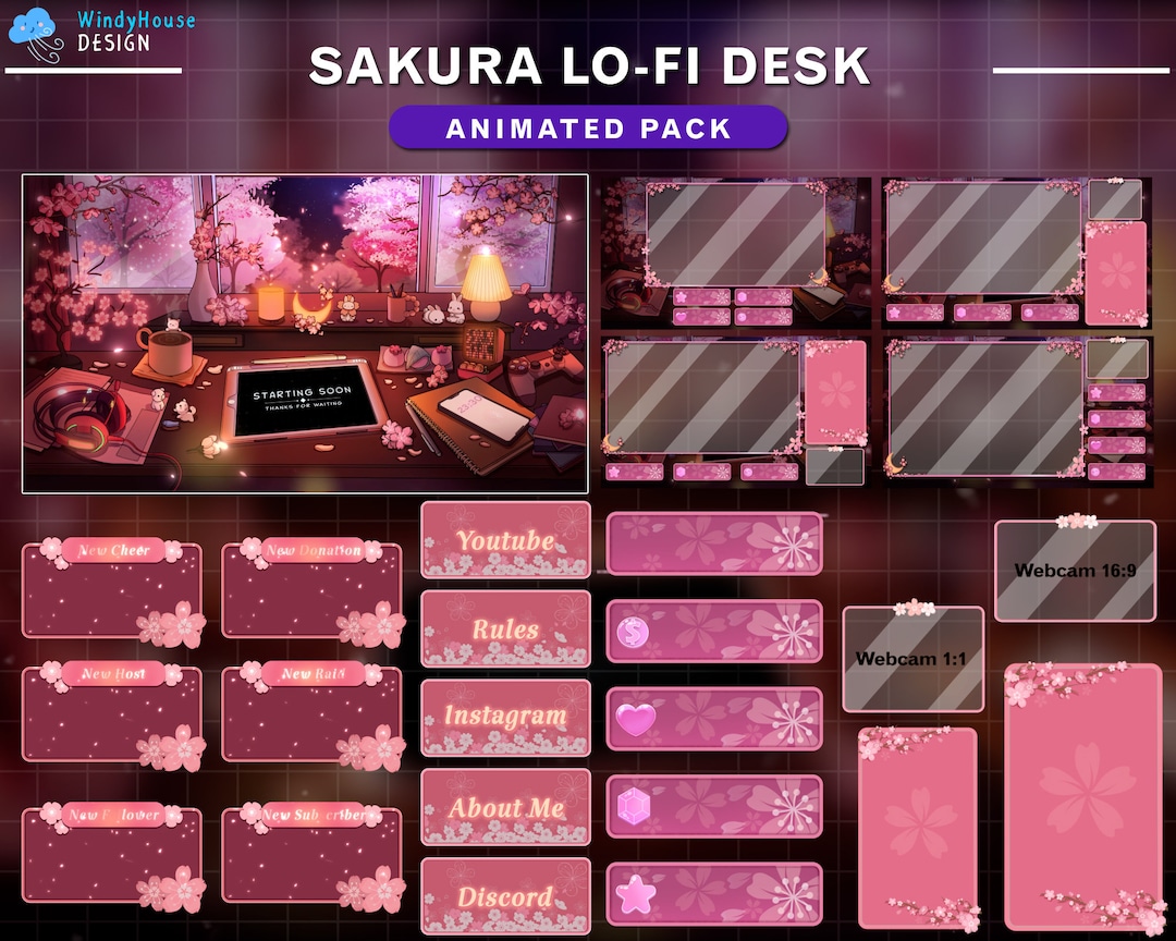 Animated Cherry Blossom Lo-fi Desk Twitch Pack, Aesthetic Kawaii Sakura ...