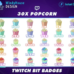 30x Popcorn Twitch Bit Badges, Full Twitch Bit Badges Set, Twitch Tier ...