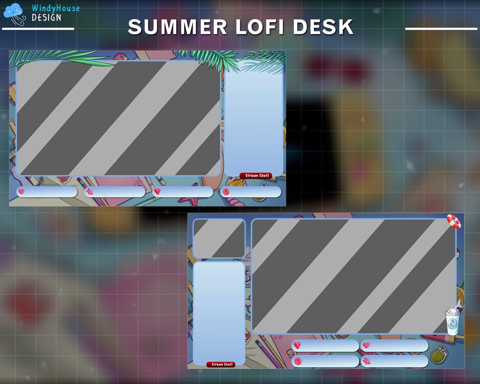 Animated Twitch Overlay Summer Lo-fi Desk, Animated Stream Package Cozy ...