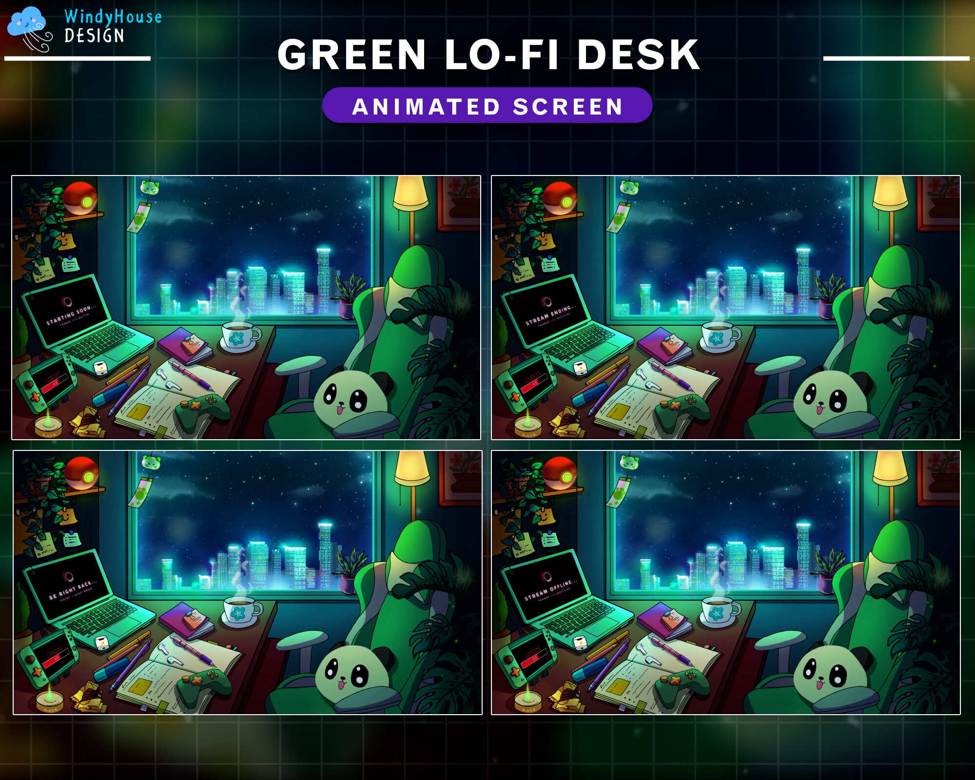 Animated Twitch Screens Cute Panda Lo-fi Desk, Animated Stream Screens ...