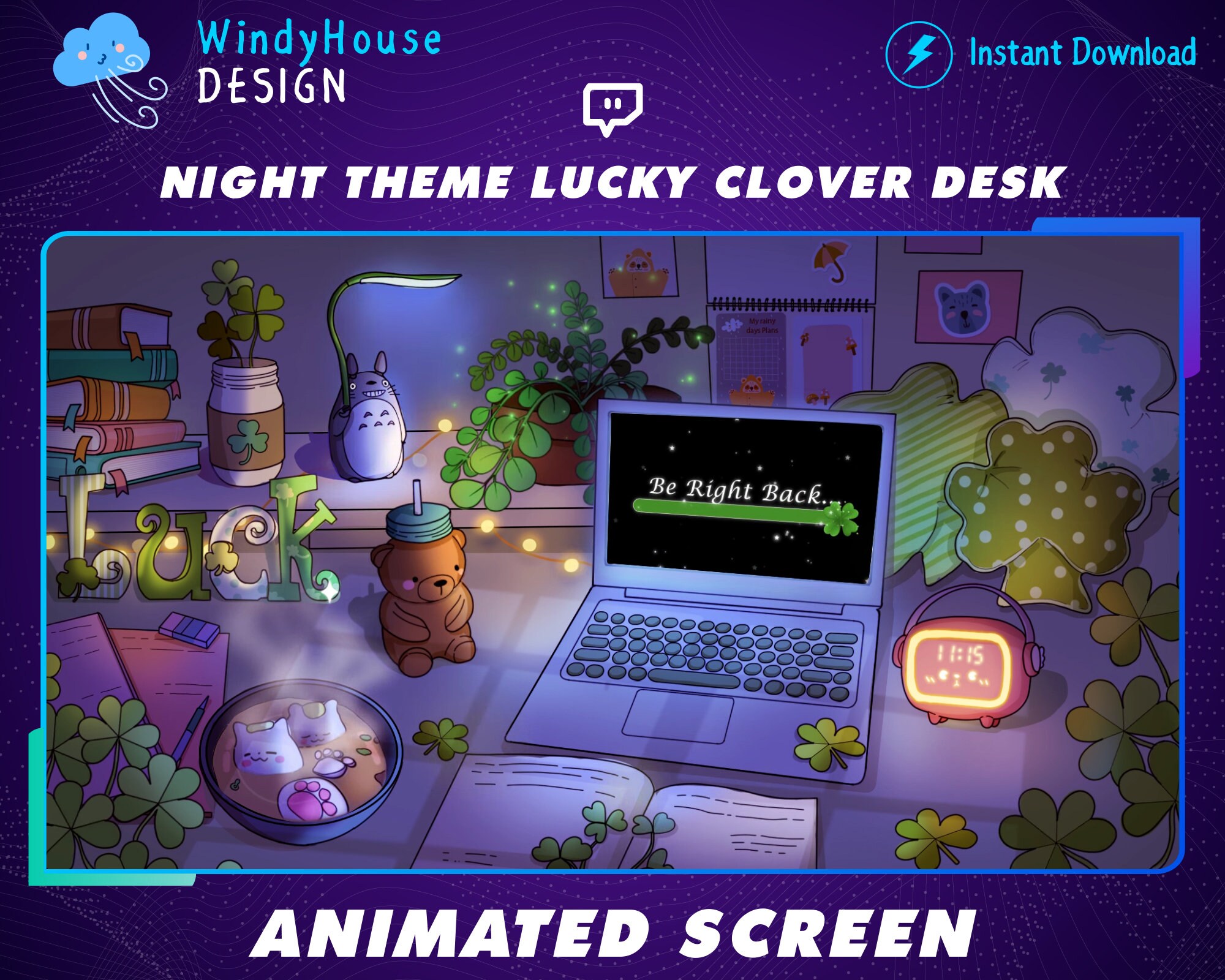 Cozy Twitch Overlay Stream Screen Clover Lofi Desk Stream - Etsy