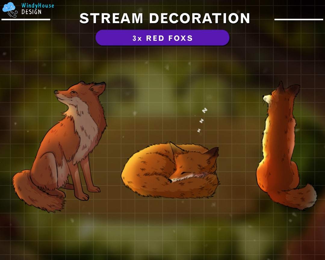 3x Animated Red Fox Stream Decoration, Cute Fox Twitch Overlay, Animals ...