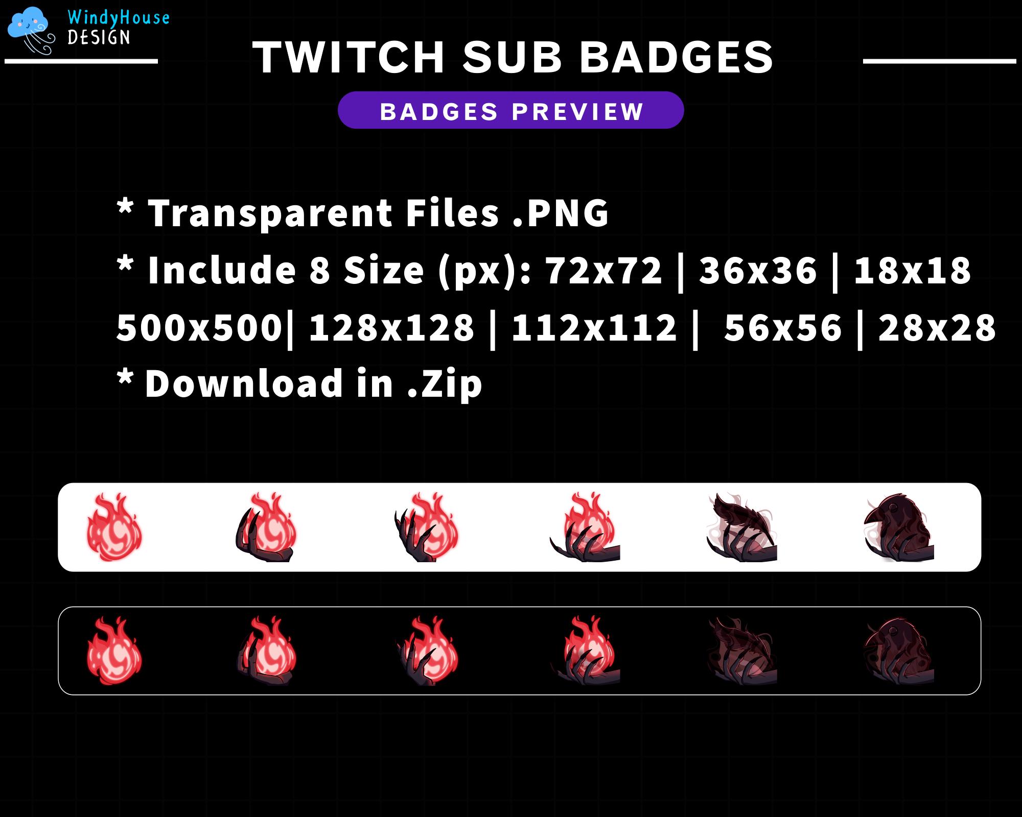 Raven Demon Hand Twitch Sub Badges, Flame to Dark Crow Badge Set for ...