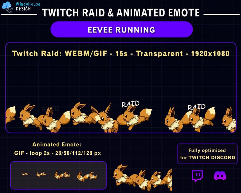 Animated Eevee Running Twitch Raid Alert, Cute Eevee Twitch Emote, New ...