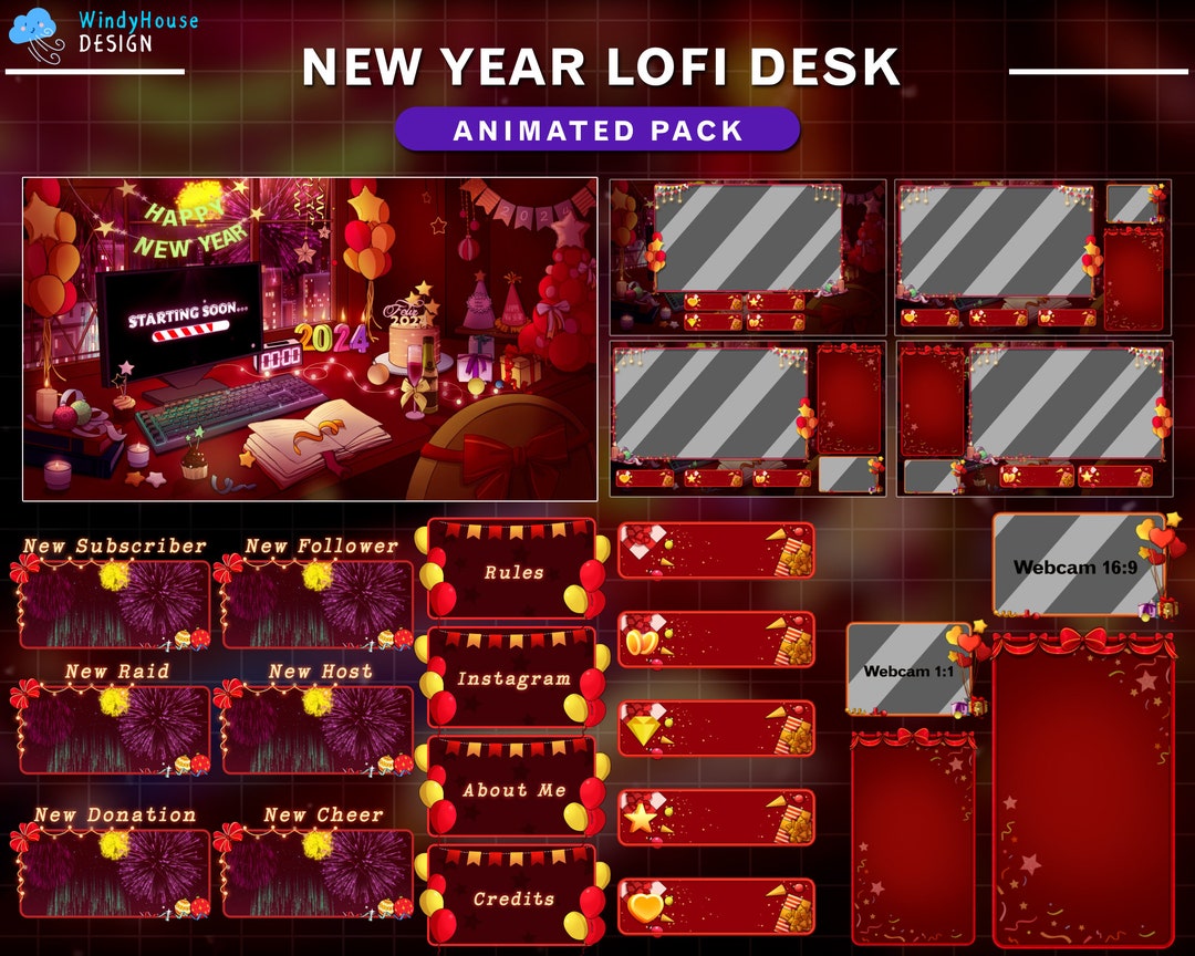 Animated New Year Stream Package, Firework Twitch Overlay, NYE Twitch ...
