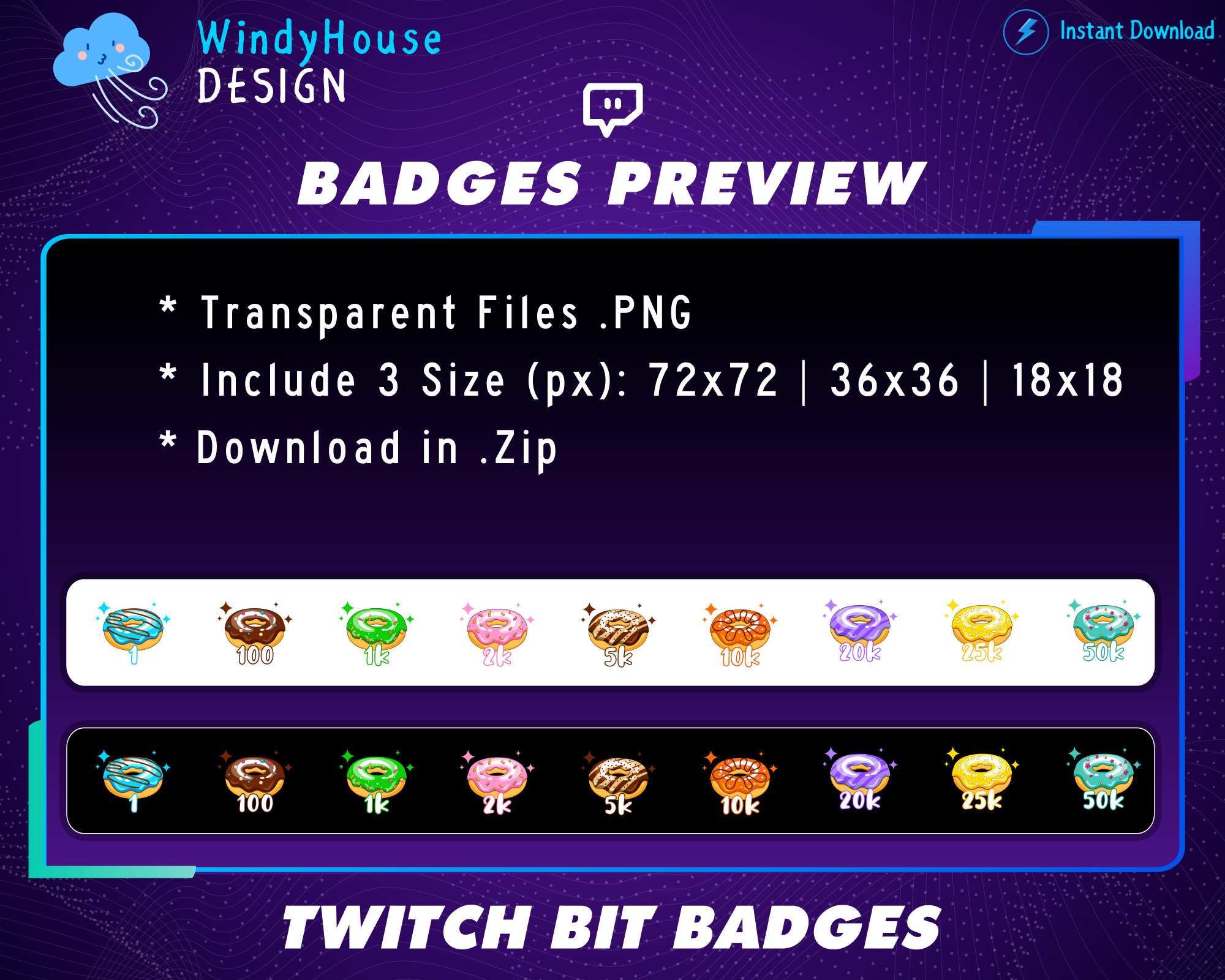 30x Donut Twitch Bit Badges / Complete Twitch Bit Badges Set/ Yemmy ...