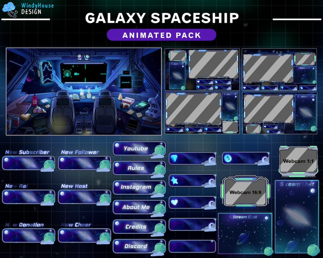 Animated Stream Package Lo-fi Spaceship, Animated Twitch Overlay Galaxy ...