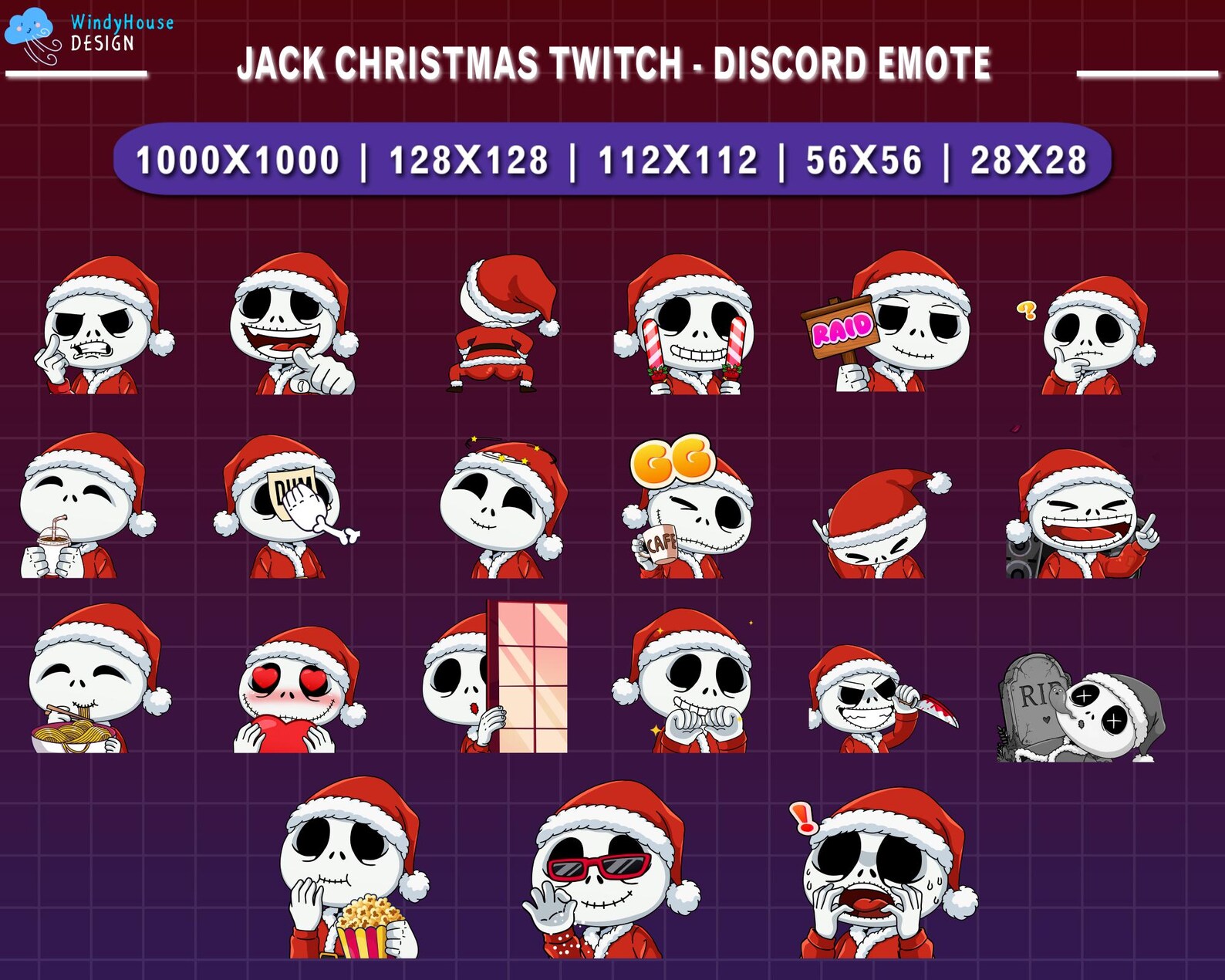 21x Jack Christmas Twitch Emotes, Skeleton Santa Emote Pack for ...