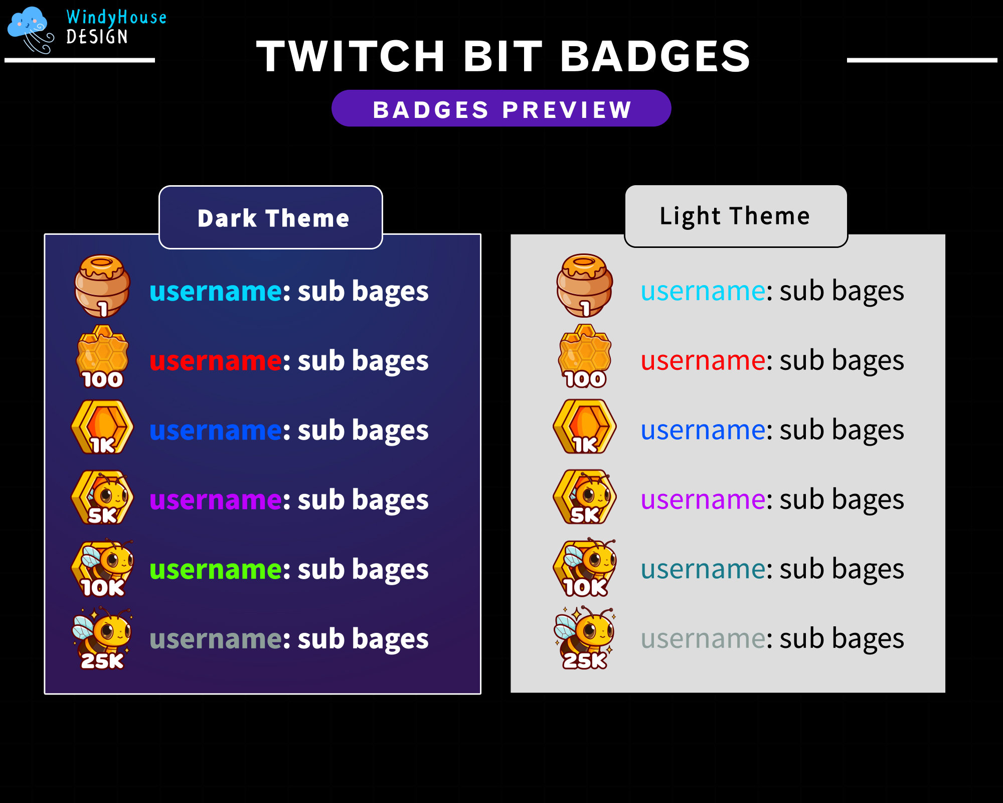 Full Set Twitch Bit Badges Honey Bees, Bee Twitch Badges, Complete ...