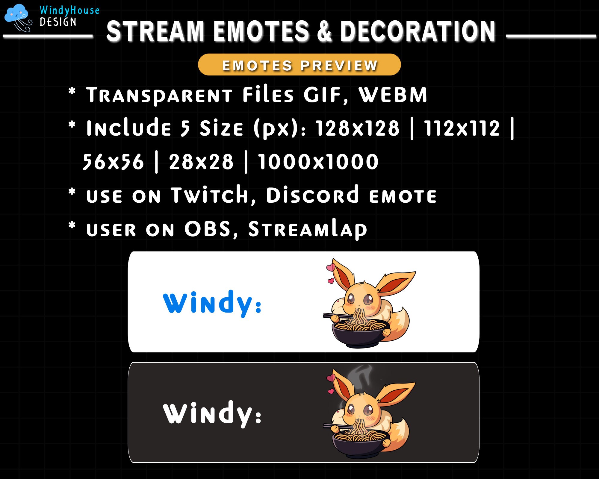 Animated Twitch Emote, Stream Decoration Eevee Eating Ramen, Eevee ...