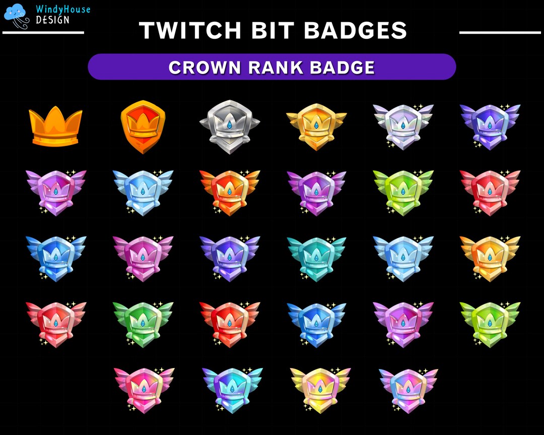 Metal Crown Twitch Sub Bit Badges, Ranking Twitch Bit Badges Set ...