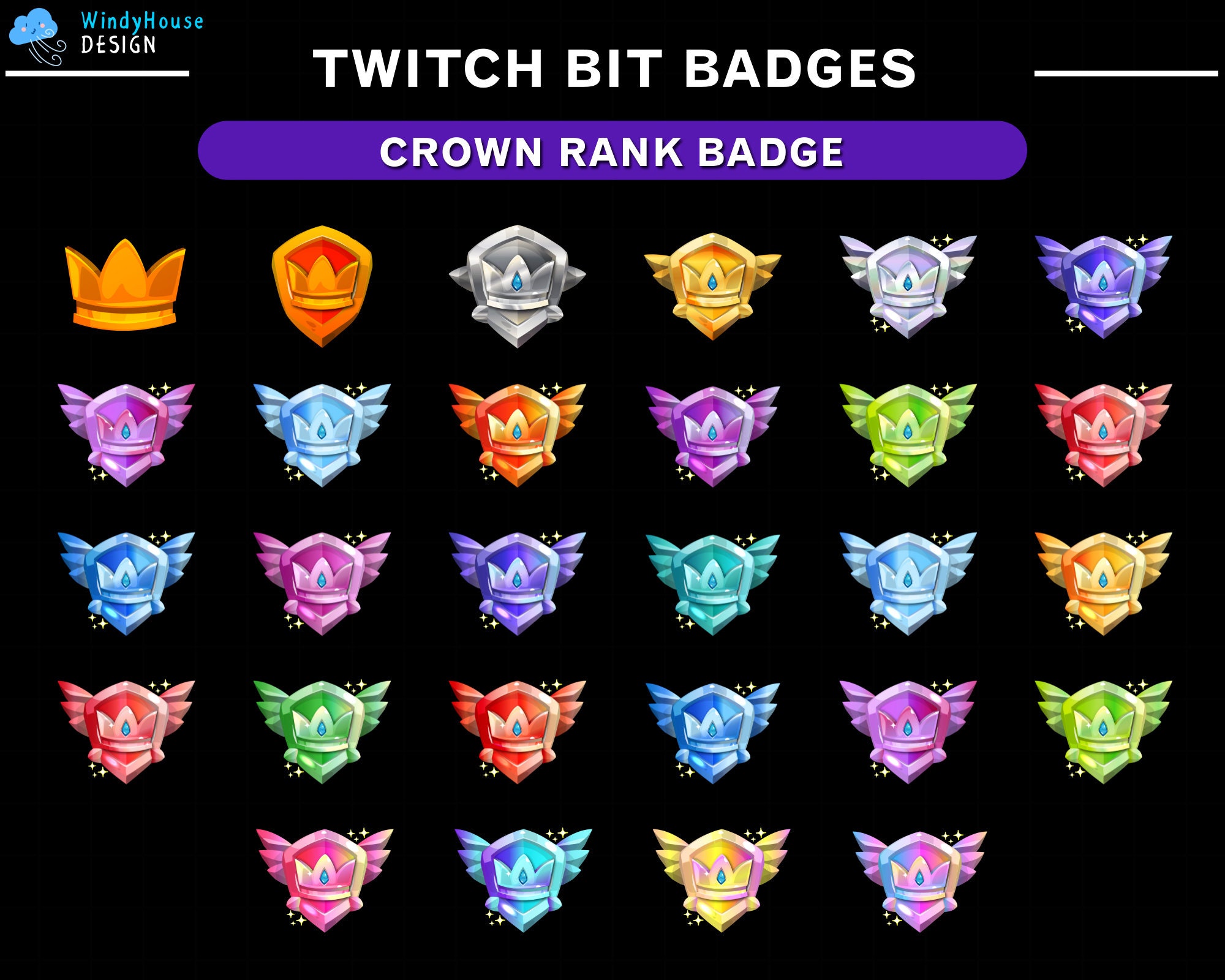 Metal Crown Twitch Sub Bit Badges, Ranking Twitch Bit Badges Set ...