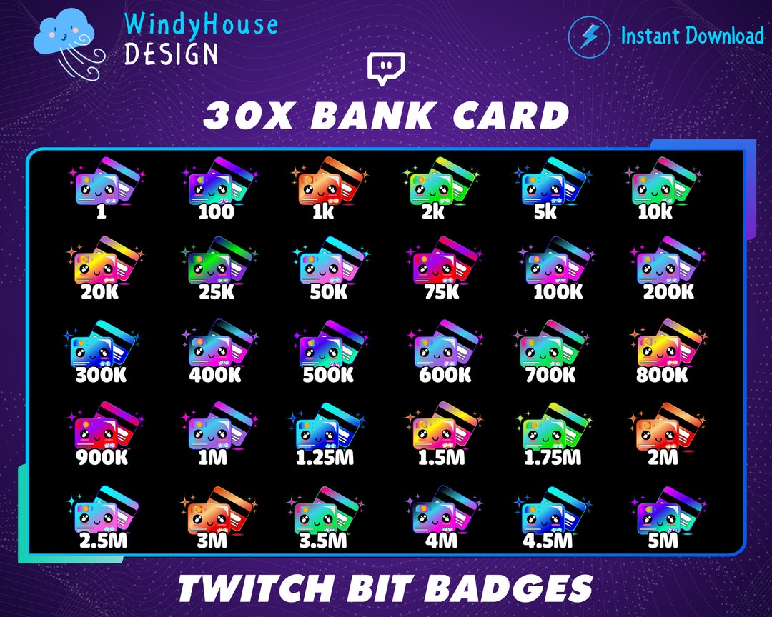 30x Bank Card Twitch Bit Badges / Complete Twitch Bit Badges Set ...