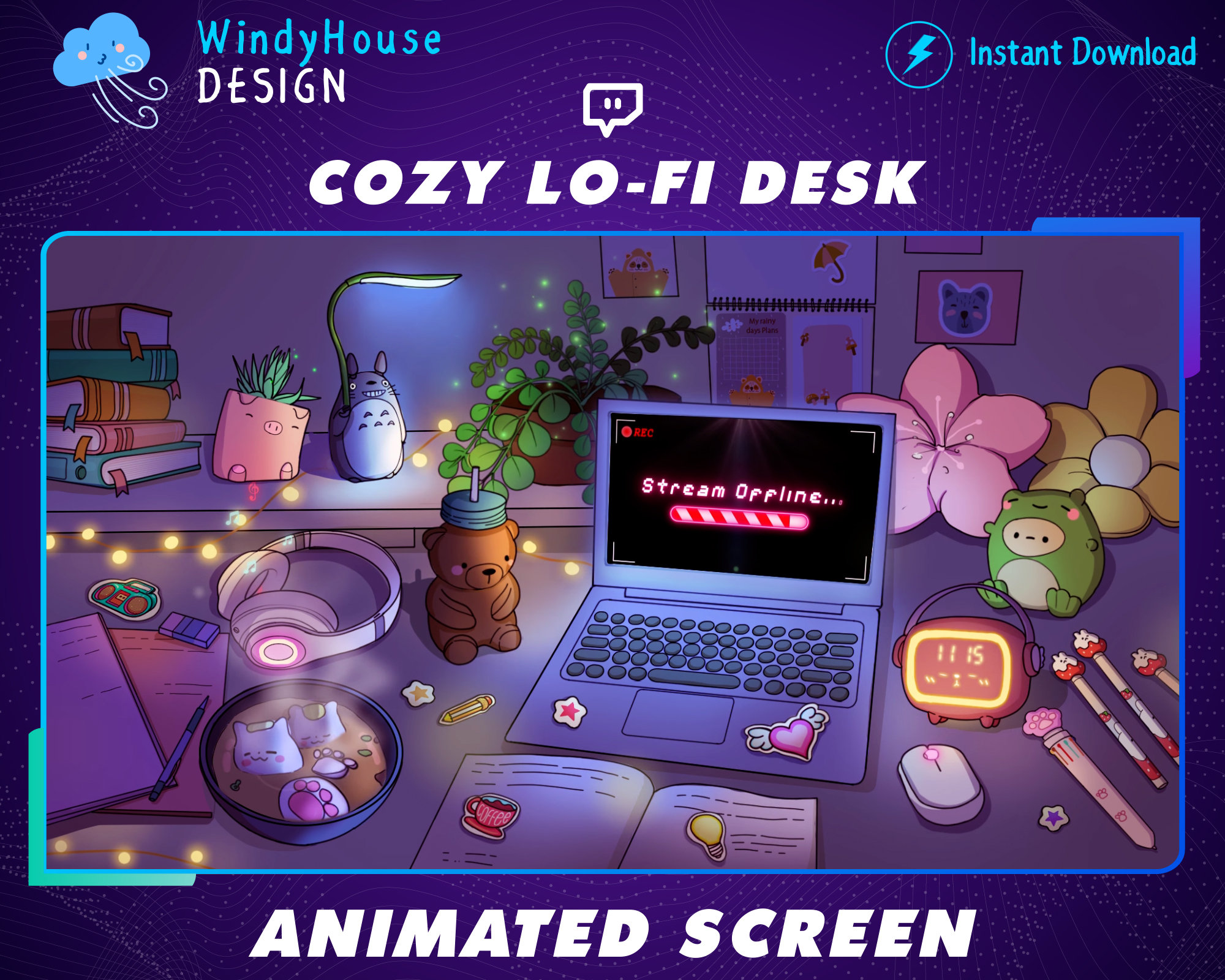 Animated Twitch Overlay Cozy Lofi Desk Stream Screen, Lofi Desk Stream ...