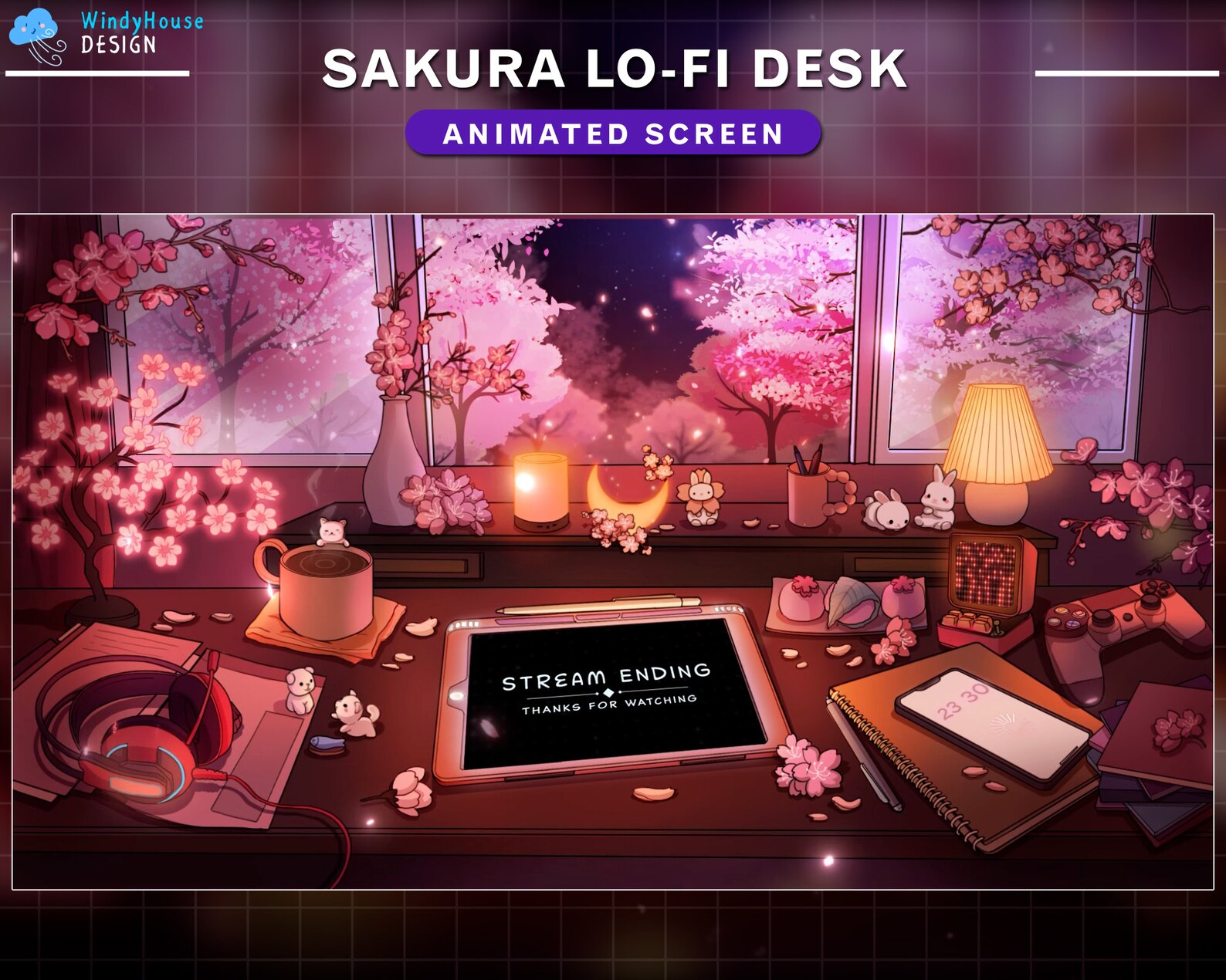 Animated Cherry Blossom Kawaii Lo-fi Desk Twitch Screens, Cozy Game ...
