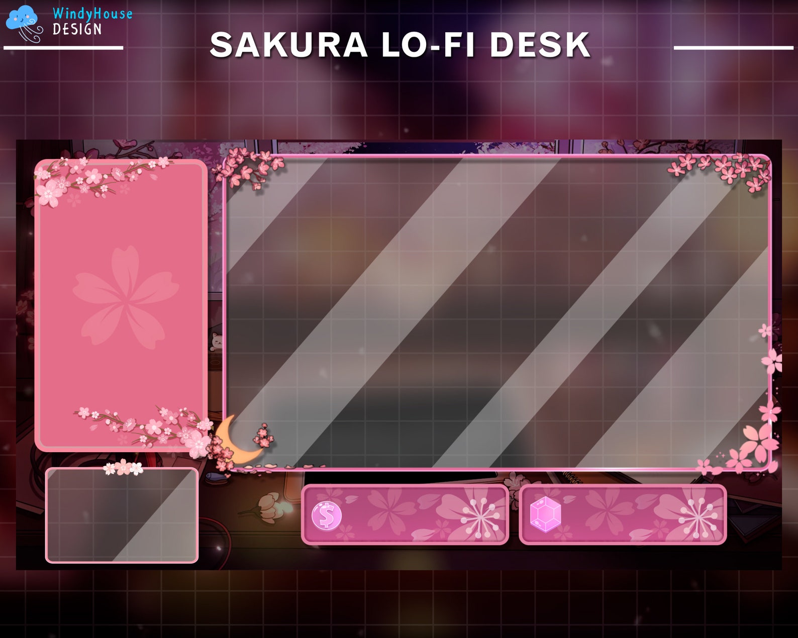 Animated Cherry Blossom Lo-fi Desk Twitch Pack, Aesthetic Kawaii Sakura ...