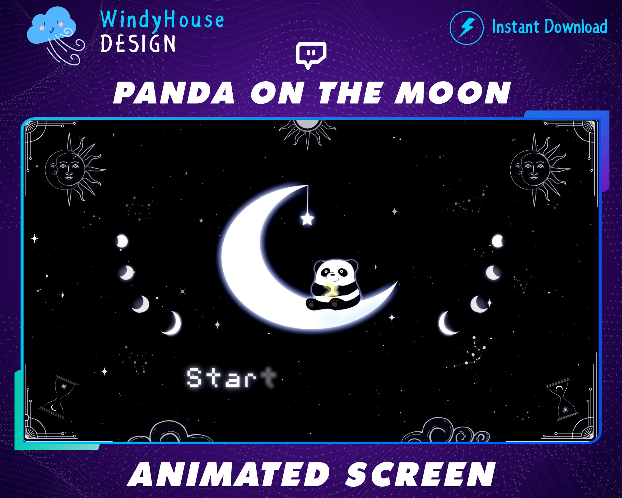 Animated Panda Twitch Stream Package / Celestial Night Overlays ...