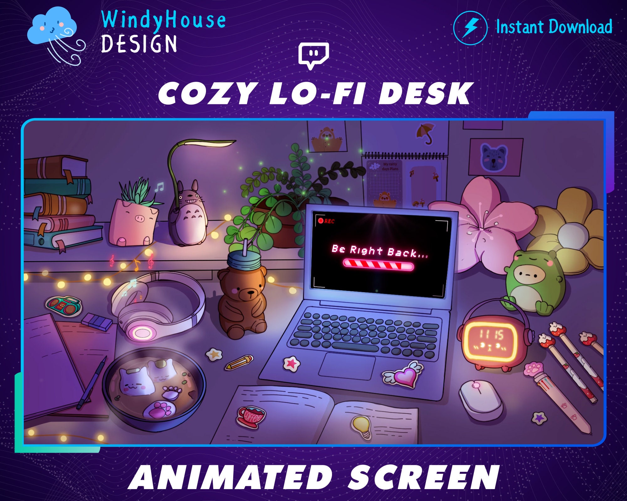 Animated Twitch Overlay Cozy Lofi Desk Stream Screen, Lofi Desk Stream ...