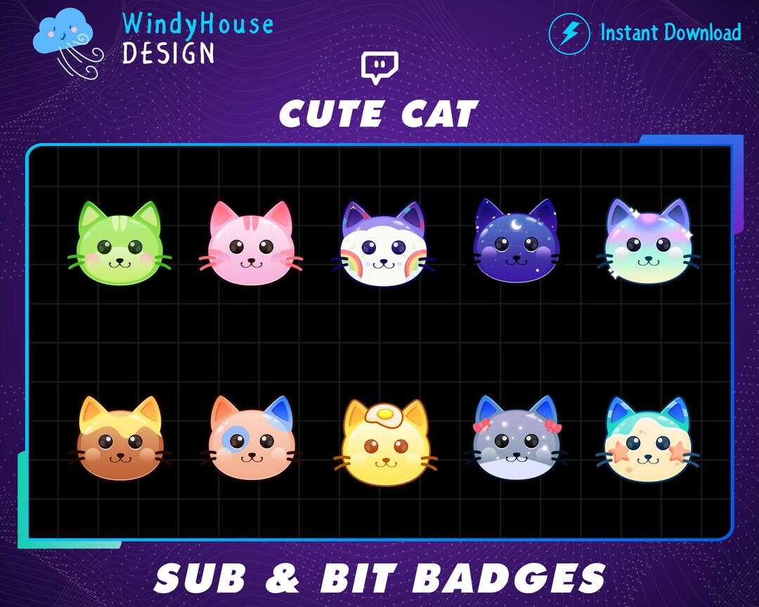 Cute Face Cat Sub Badges, Cat Badges for Streamers, Cat Bit Badges ...