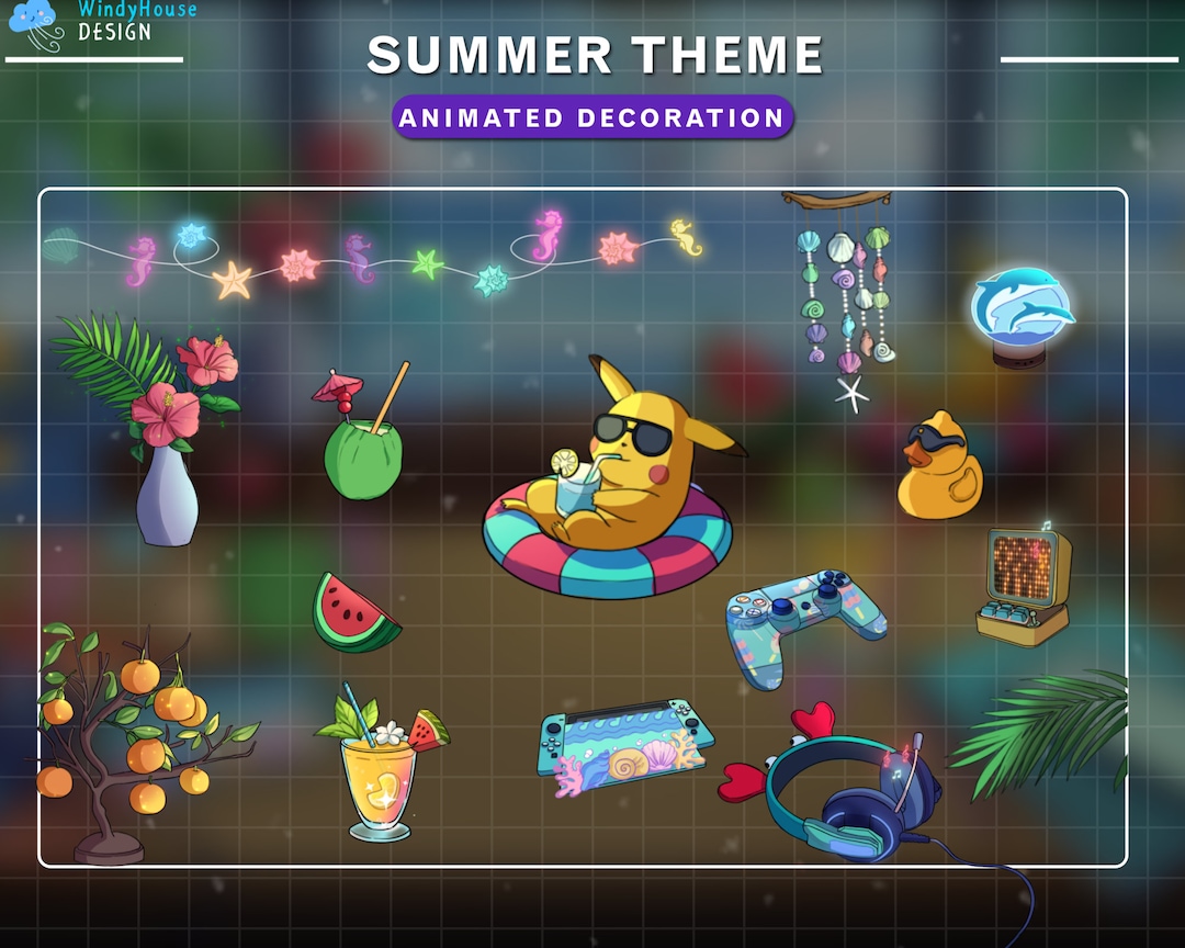 Animated Summer Theme Decoration, Ocean Twitch Overlay, Coconut, Cute ...