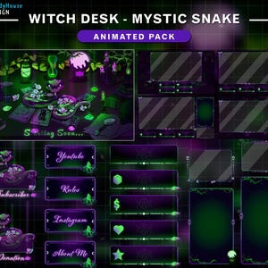 Animated Stream Package Mystic Snake Witch Desk, Gothic Twitch Overlay ...